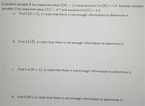 solved a random variable r has expected value e[r] 2 6 and