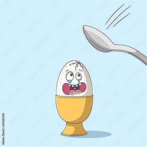 Breakfast Egg Is Afraid Of The Spoon Chartoon Character Illustration Stock Vector Adobe Stock