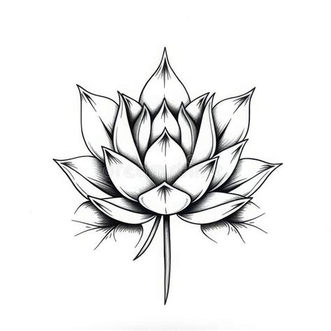 black and white lotus flower with intricate lines stock illustration