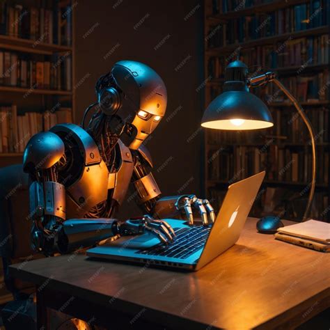 Cyborg Robot Is Typing On Laptop Keyboard Concept Of Future Of