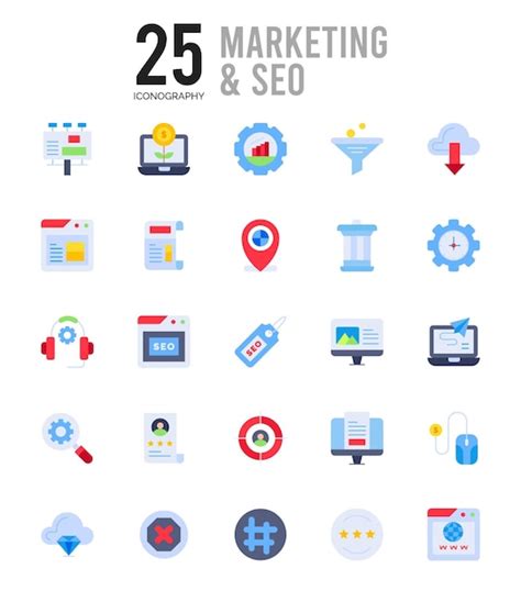 Premium Vector 25 Marketing And Seo Flat Icon Pack Vector Illustration