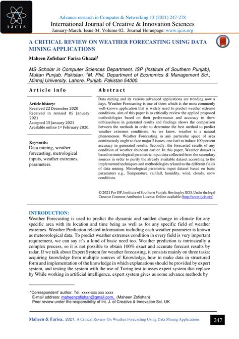 PDF A Critical Review On Weather Forecasting Using Data Mining Applications A CRITICAL