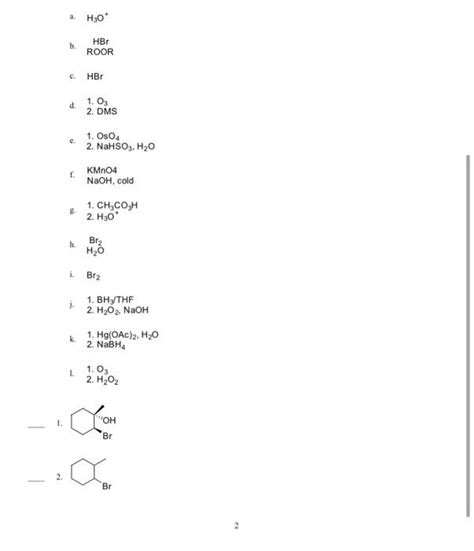 Solved Match The Following Reagents To Create The Products Chegg