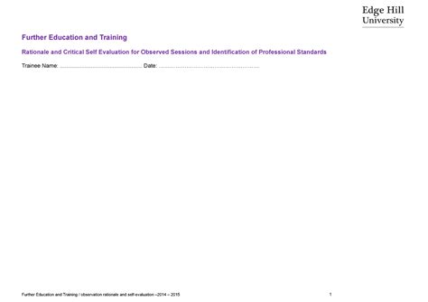 Rationale And Critical Self Evaluation Further Education And Training