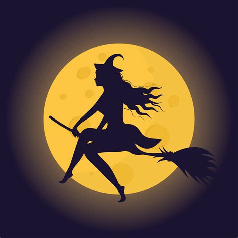 Halloween Witch Silhouette On A Broom Opposite The Moon 3545669 Vector