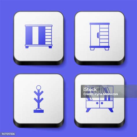 ワードローブコートスタンド図書館の本棚アイコンを設定します白い四角いボタンベクトル アイコンのベクターアート素材や画像を多数ご用意