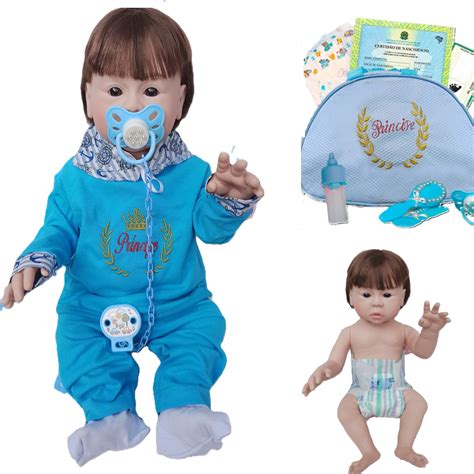 Boneca Bebê Mamãe Reborn Menino Cabelos Castanhos Enxoval Mamãe