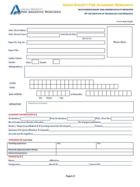 Asar New Reg Form Pdf Identity Document Business
