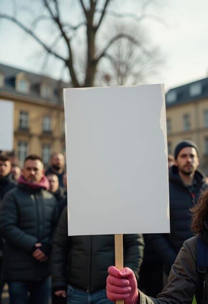 Protester Holding Blank Sign During Demonstration Premium AI