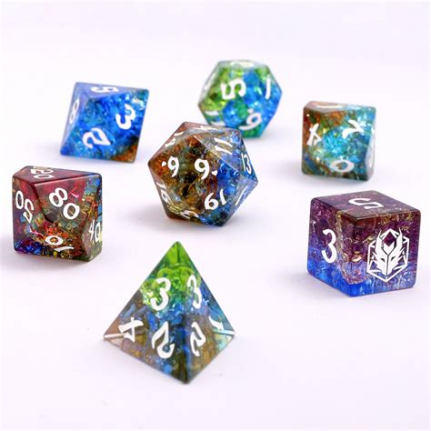 Dragons Hoard Gemstone Polyhedral Dice Set Blasted Rainbow Colored Gl