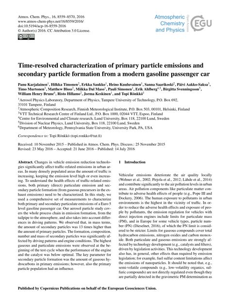 Pdf Time Resolved Characterization Of Primary Particle Emissions And