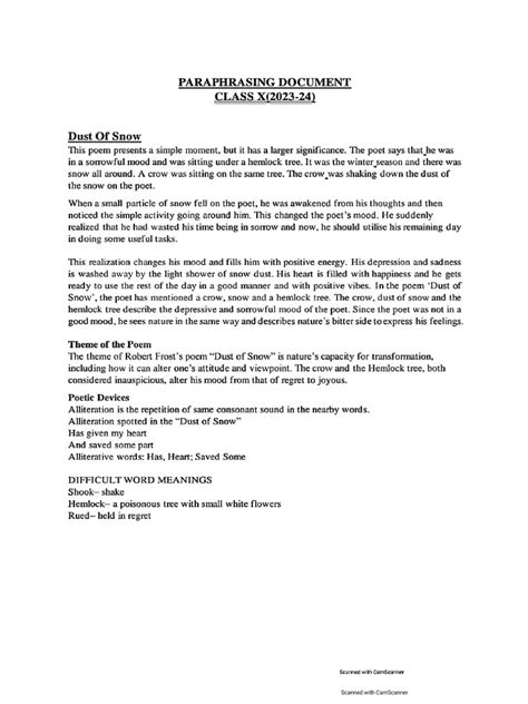 X Eng Poem Paraphrase Pdf