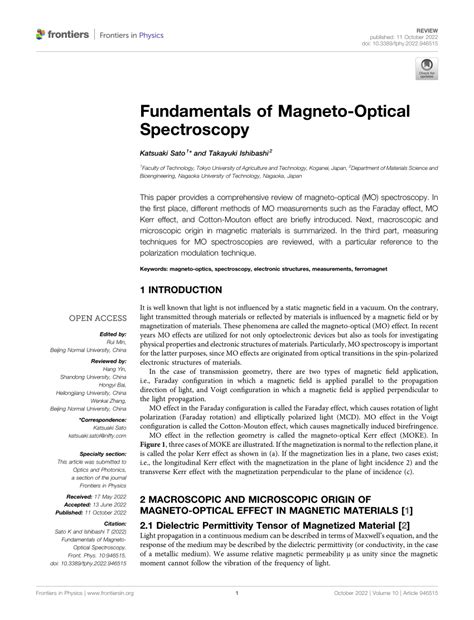 Pdf Fundamentals Of Magneto Optical Spectroscopy