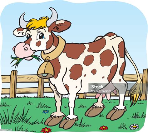 A Cow Is Grazing Grass Stock Illustration Download Image Now Cow