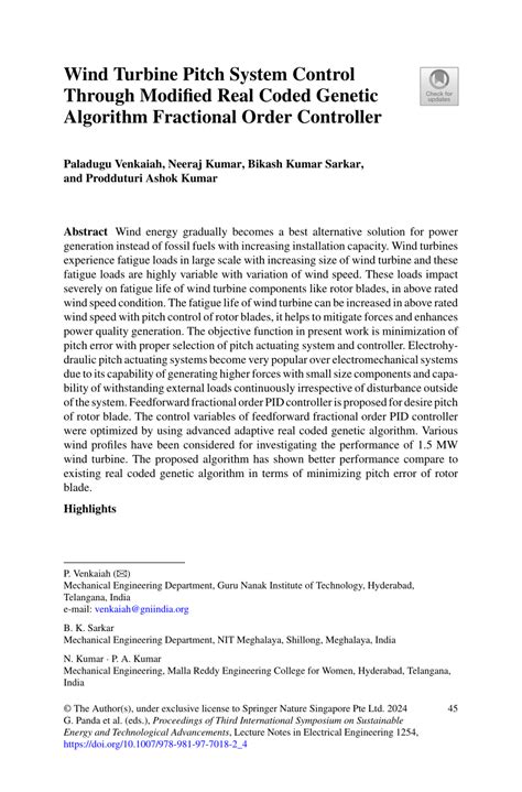 Pdf Wind Turbine Pitch System Control Through Modified Real Coded Genetic Algorithm Fractional