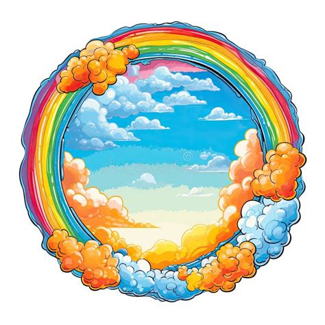 Rainbow Round Frame Border Colorful Watercolor Illustration Stock