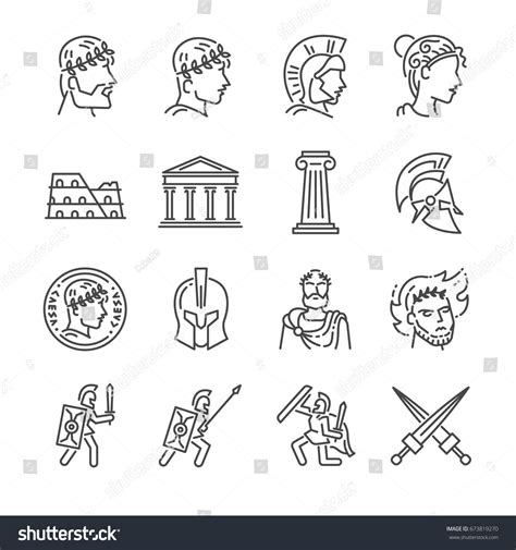 Roman Empire Line Icon Set Included The Icons As Soldier Column