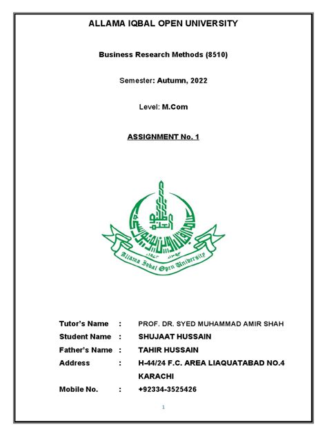 1st Assignment Autumn 22 8510 Business Research Methods Pdf