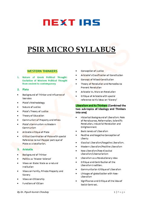 Psir Syll Syllabus Psir Micro Syllabus Western Thinkers Nature Of