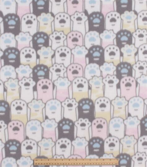 White And Pink Cat Paw Prints Blizzard Fleece Fabric Joann
