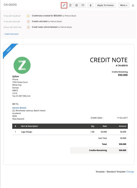 Create Credit Notes Help Zoho Invoice