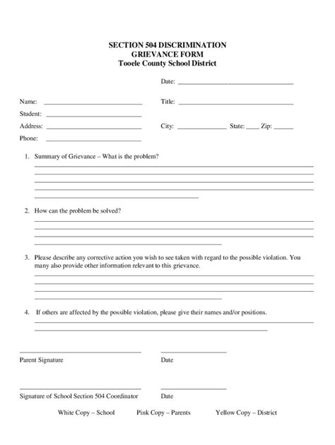 Fillable Online Section 504 Discrimination Grievance Form Fax Email Print Pdffiller