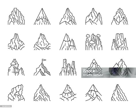 山簡單黑線圖示向量設置向量圖形及更多山圖片 山 瑞士 圖示 Istock