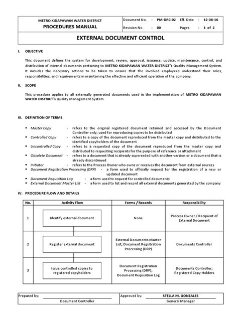 Pm Drc 02 External Document Control Pdf Quality Management Justice