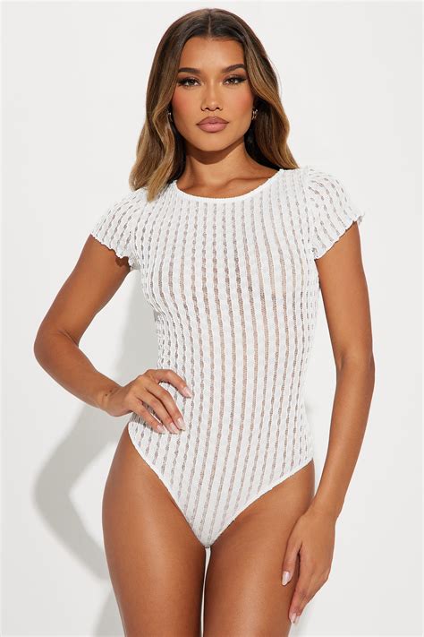 Claire Textured Bodysuit White Fashion Nova