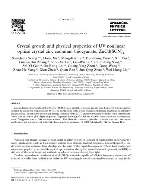 Pdf Crystal Growth And Physical Properties Of Uv Nonlinear Optical Crystal Zinc Cadmium