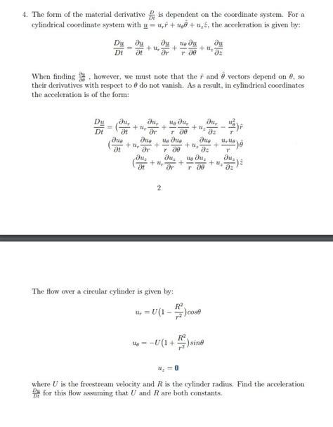 Solved 4 The Form Of The Material Derivative Cylindrical