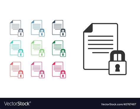 Black Document And Lock Icon Isolated On White Vector Image