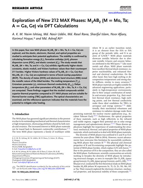 Exploration Of New 212 Max Phases M2ab2 M Mo Ta A Ga Ge Via Dft Calculations