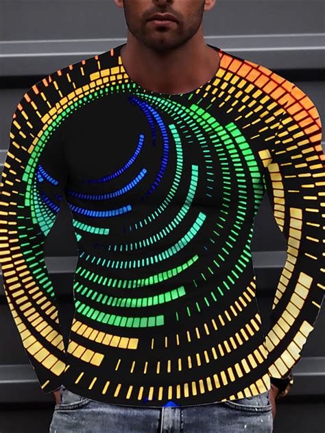 Mens Optical Illusion Graphic Prints Spiral Stripe T Shirt Long Sleeve