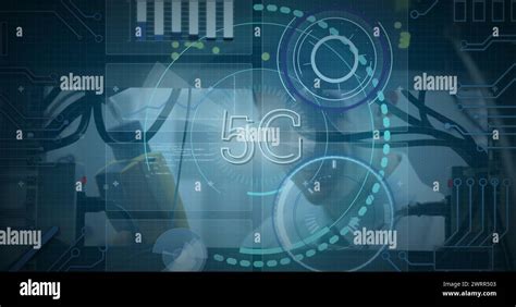 Image Of Digital Interface Over Caucasian Server Room Worker Stock Photo Alamy