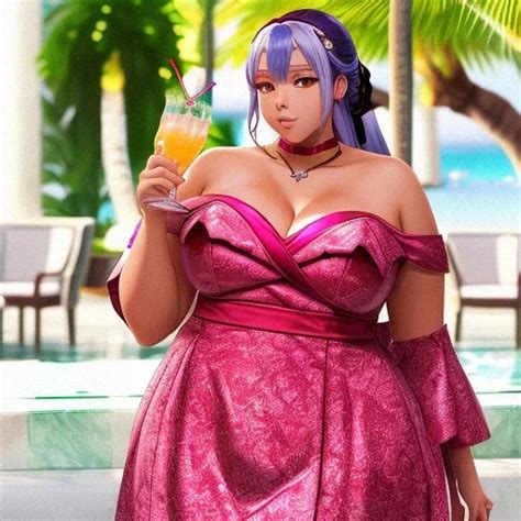 Ai Art Generator Plus Size Elegantly Dressed Drinking Cocktails In Hotel Resort