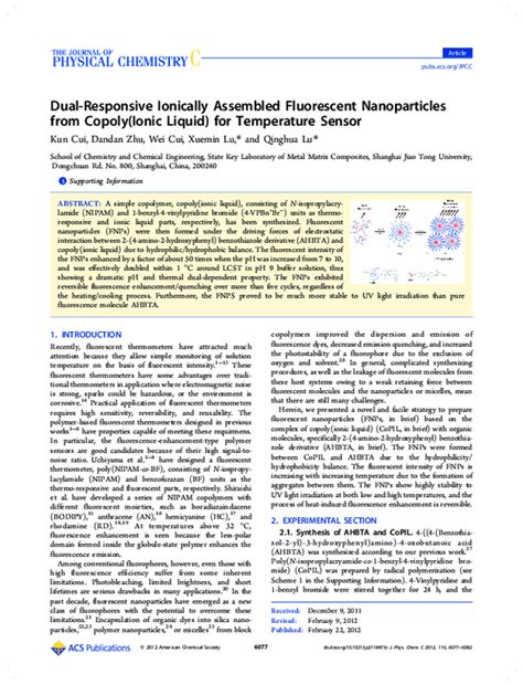 Pdf Dual Responsive Ionically Assembled Fluorescent Nanoparticles
