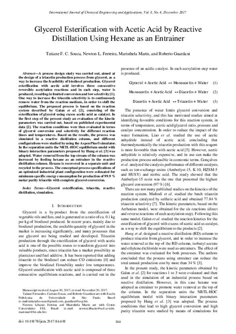 Pdf Glycerol Esterification With Acetic Acid By Reactive Distillation