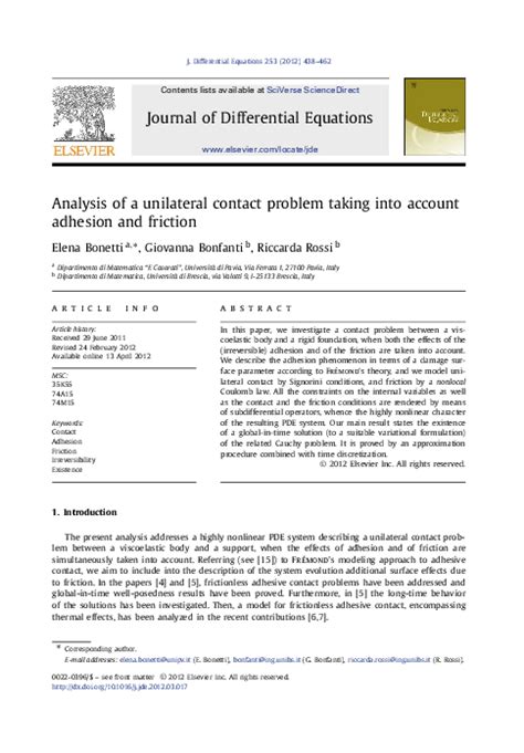 pdf analysis of a unilateral contact problem taking into account