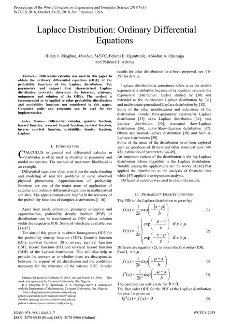 Laplace Distribution Ordinary Differential Equations Docslib