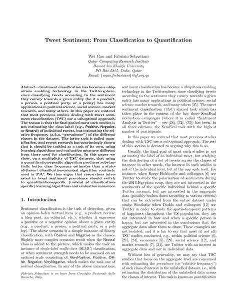 Pdf Tweet Sentiment From Classification To Quantification