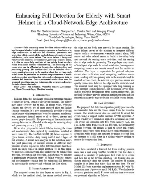 Enhancing Fall Detection For Elderly With Smart Helmet In A Cloud Network Edge Architecture