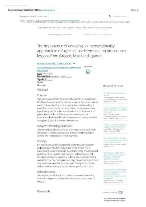 Pdf The Importance Of Adopting An Intersectionality Approach To Refugee Status Determination