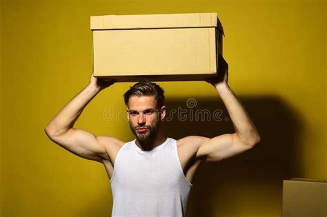Guy With Torso Holds Box Above Head Stock Image Image Of Naked