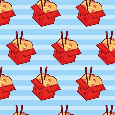 Ramen Kawaii Pattern Premium Vector