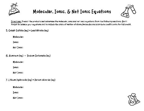 Molecular Ionic And Net Ionic Equations Worksheet By Michelle Ang