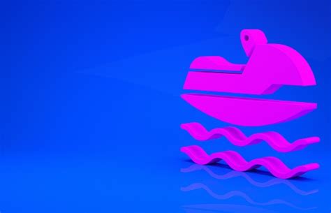 파란색 배경에 격리 된 핑크 제트 스키 아이콘입니다 물 스쿠터 익스트림 스포츠 미니멀리즘 개념 3d 일러스트레이션 3d 렌더링