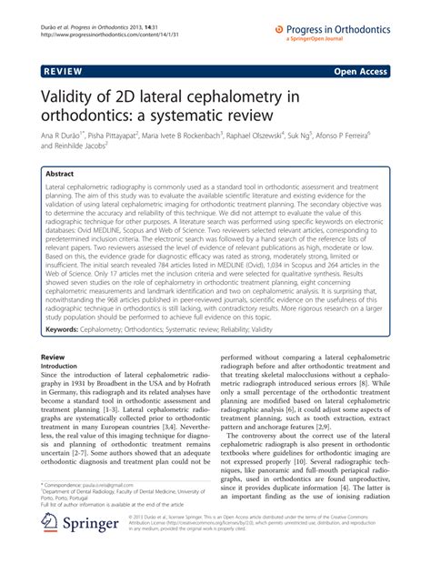 Pdf Validity Of 2d Lateral Cephalometry In Orthodontics A Systematic