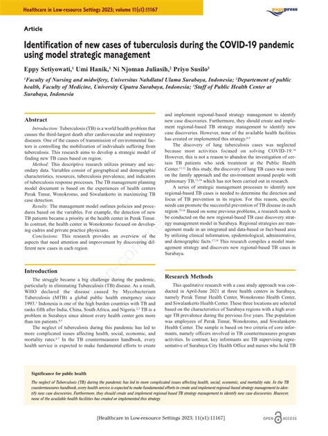 PDF Identification Of New Cases Of Tuberculosis During The COVID Pandemic Using Model