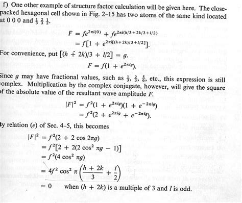 Solved F One Other Example Of Structure Factor Calculation